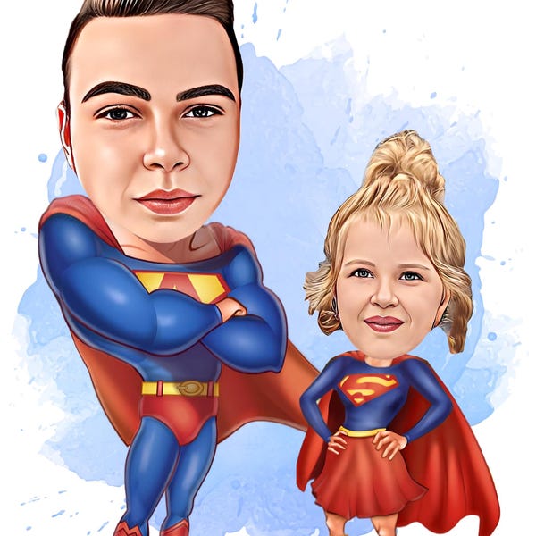 Custom Couple Cartoon Portrait, Couple Caricature, Couple Gift, Couple ...