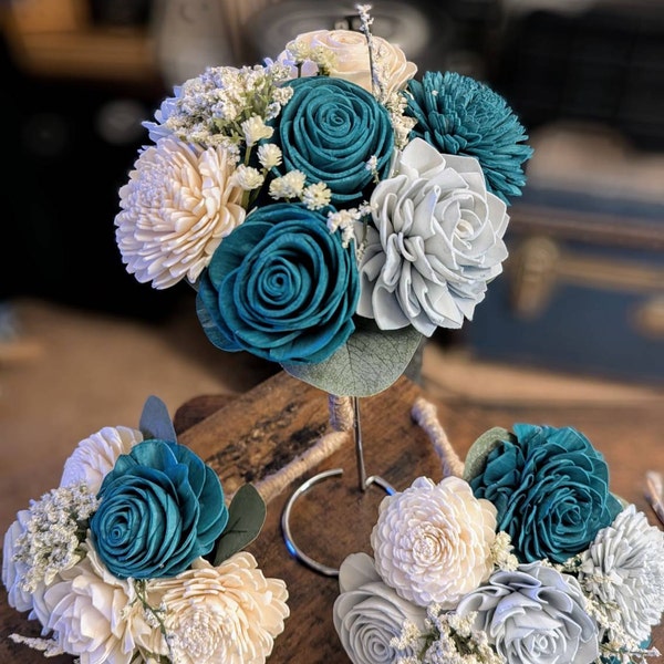 Wood Flower Bridal Bouquet, Rustic Wedding Bouquet, Natural Wooden ...