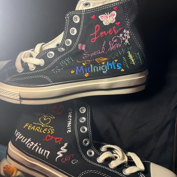 Embroidery Snake Converse, Fall Vibes Design Sneaker, Autumn Flowers ...