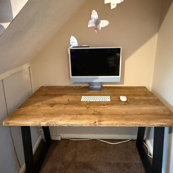 Reclaimed Wood Office Desk With Black Trapezium Legs, CUSTOMISABLE ...