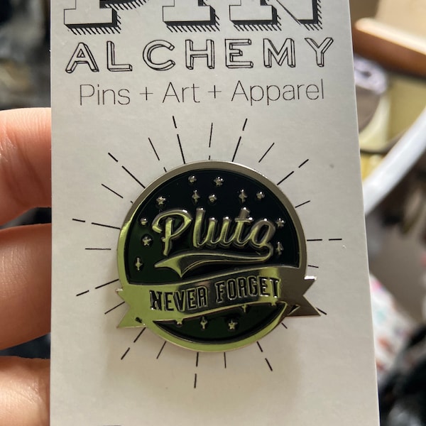 Astronomy Enamel Pin Pluto Never Forget | Science Lapel Pin | Funny Hat ...