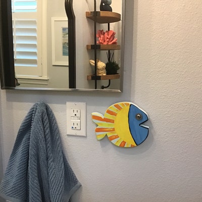 Triple Fish Decor Hanger Wall Hanging Coastal Decor Painted Fish Beach ...
