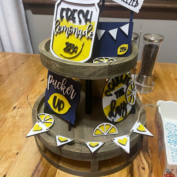 Lemonade Themed Tiered Tray Decor Kit Bundle - Multiple Paint Color ...