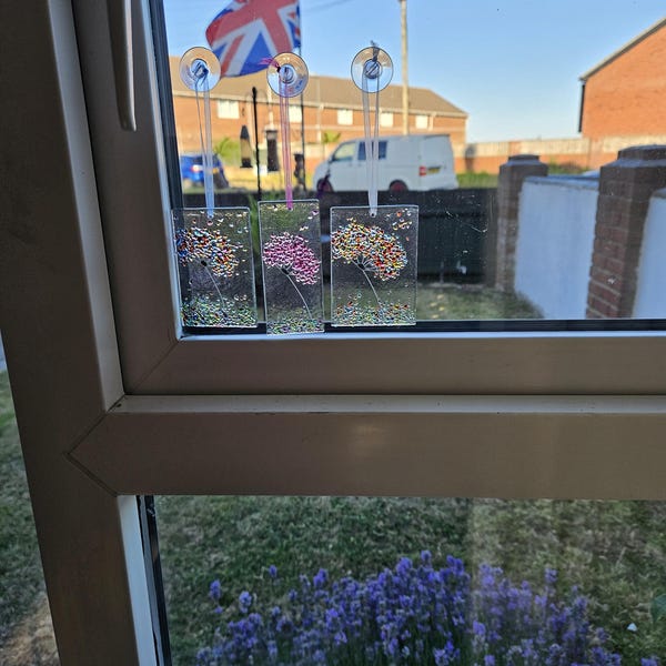 Purple Mix Whimsical Flower Fused Glass Art Picture or With Wooden ...