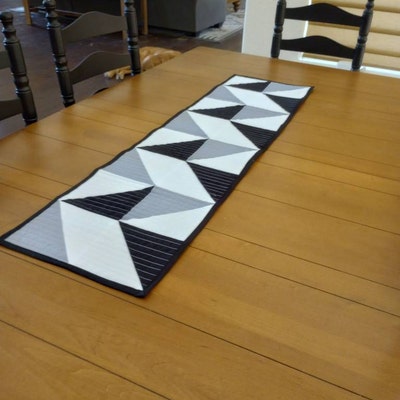 Modern Color Block Long Table Runner, Black White and Gray Table Runner ...