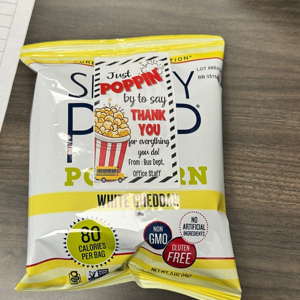 Popcorn Appreciation Gift Tag,just Poppin by to Say Thank You Gift Tag ...