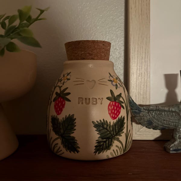 Strawberries, Pet Urn, Cat Urn, Pottery Urn for Animals, Floral - Etsy