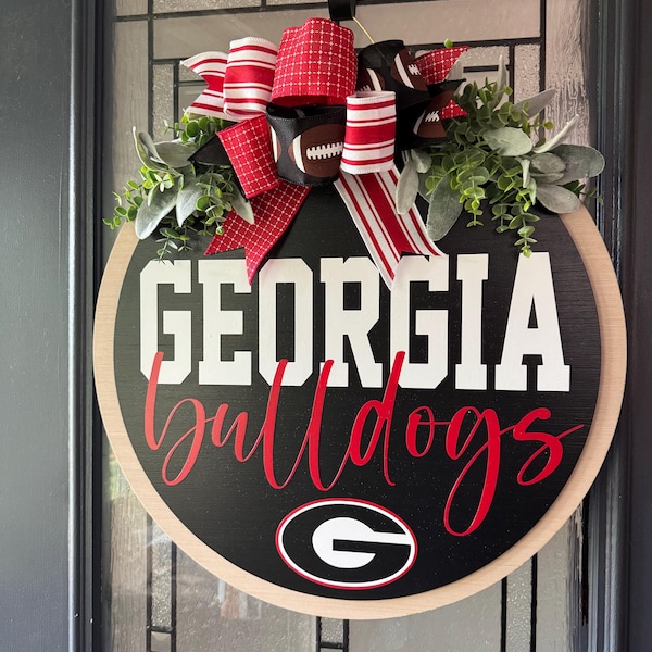 Georgia Door Wreath | Front Door Decor | UGA Door Hanger | Front Door ...
