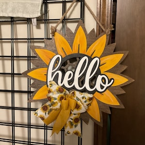 Hello Sunflower DIY Round Door Sign / Welcome Door Hanger / Hi Door DIY ...