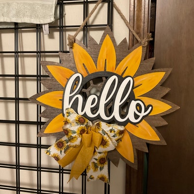 Hello Sunflower DIY Round Door Sign / Welcome Door Hanger / Hi Door DIY ...