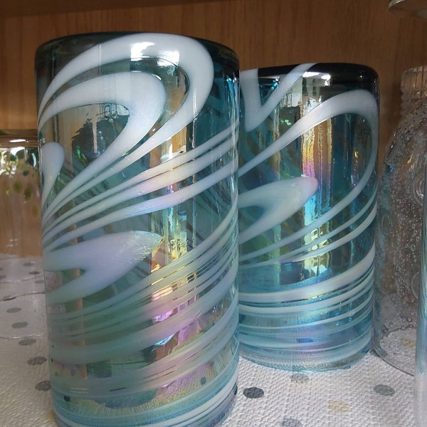 Mexican Margarita Glasses With Matching Pitcher, Blue Rim Design, Made ...