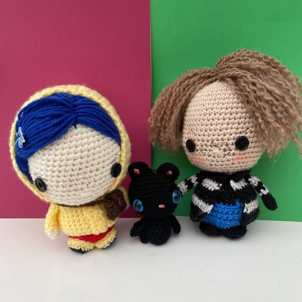 Wybie 7", Coraline 6" and Cat 3 1/2 ".chibi Collection. Amigurumi Doll ...
