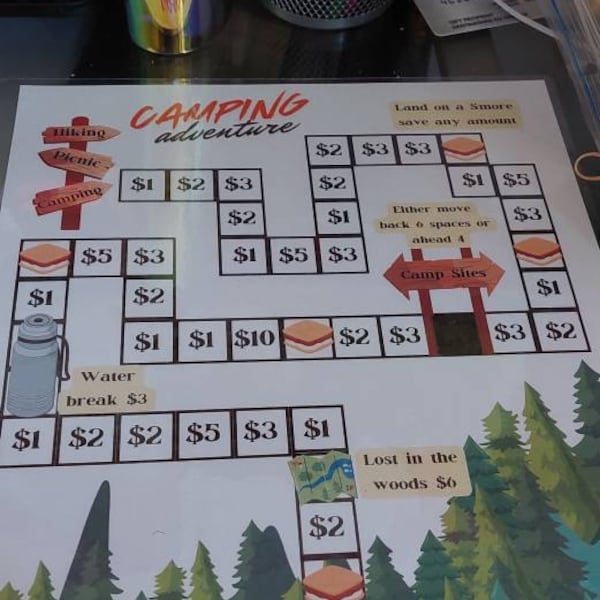 Savings Dice Board Game | Camping Adventure | Digital | Cash Envelope ...