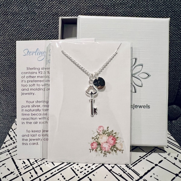 Personalized Sterling Silver Key Necklace, Custom Initial Key Necklace ...