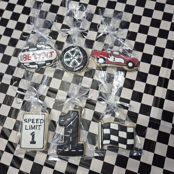 Racing Theme Cookie Favors, Car Theme Cookies for Birthday, Cute Race ...