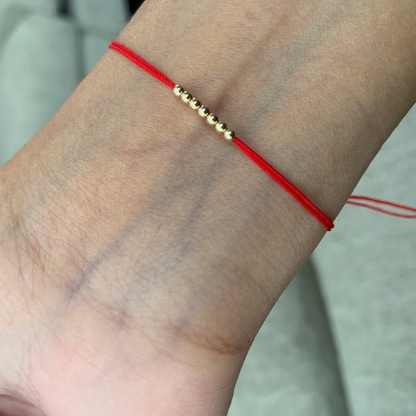 Good Luck Dainty Red Cord Bracelet, Positive Energy, 14k Gold Beads Red ...