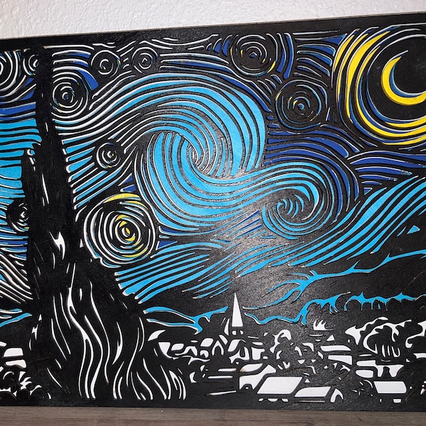 Starry Night - 5 Layer Laser Cut Files, Multilayer SVG DXF for CNC ...
