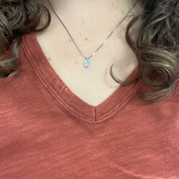 Aurora Moonstone Droplet Pendant Necklace in Sterling Silver, Lab ...