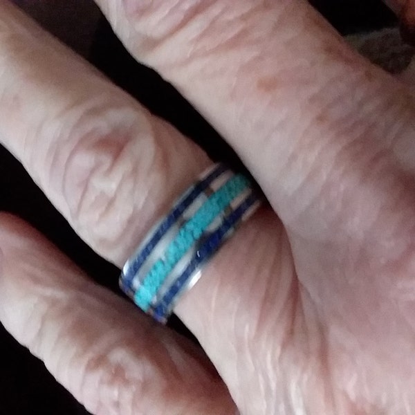 Unique Handmade Titanium Ring "trinity" With Turquoise and Lapis Lazuli ...