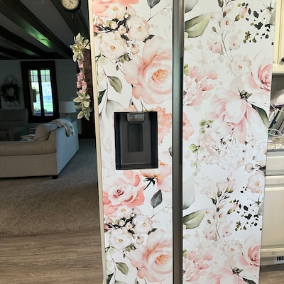 Fridge Wrap Vinyl Floral Pastel Refrigerator Wrap Side by Side Top ...