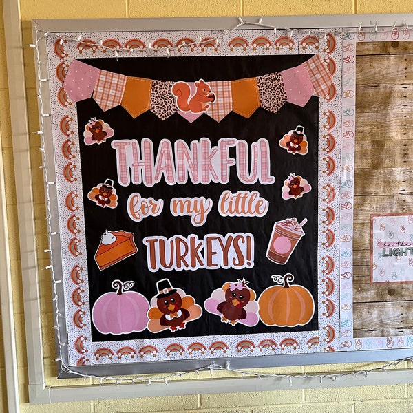 Thanksgiving Bulletin Board: Pink Turkey Classroom Decor (digital ...