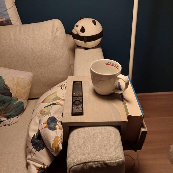 Functional Wood Armrest Table, Couch Arm Rest Table With Magazine Stand ...