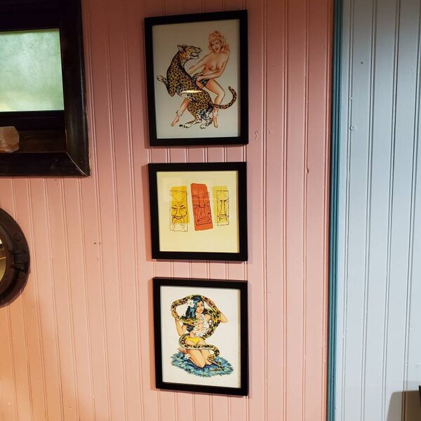 Exotic Jungle Women Pin-up Set • Vintage Tiki Bar Art • Retro Tattoo ...