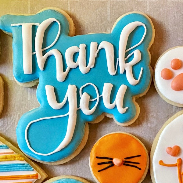 Thank You Hand Lettered Cookie Cutter And Fondant Cutter And Clay Cutter With Optional Stencil