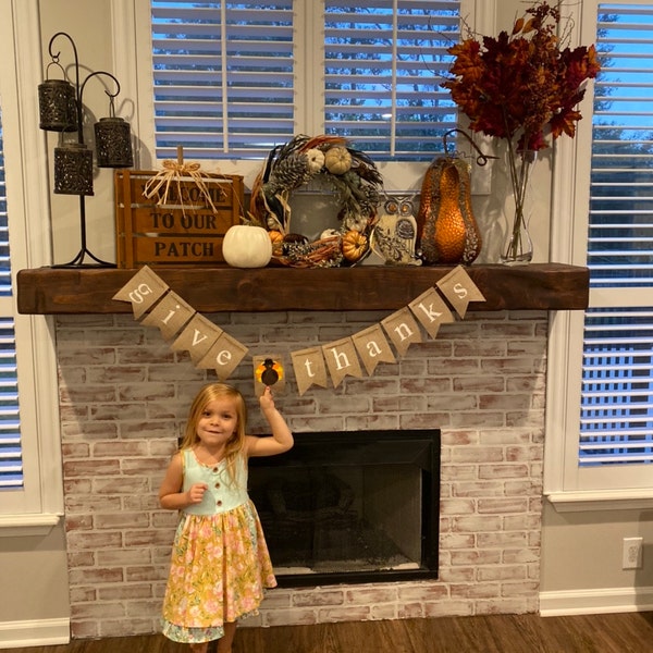 Give Thanks Banner, Give Thanks Burlap Banner, Thanksgiving Decor ...