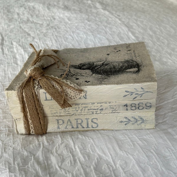 Vintage Inspired French Rabbit Unbound Book Stack -french Cottage ...