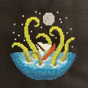Cross Stitch Pattern Kraken Moon and Boat PDF Instant Download - Etsy