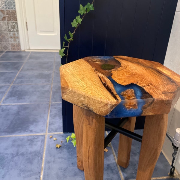 Bespoke Handmade Elm and Resin Stool - Etsy