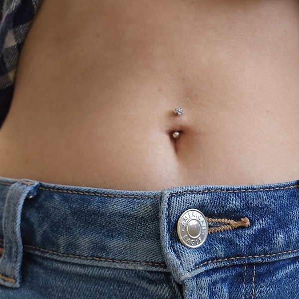 Tiny Round Flower Belly Ring • Floating Navel Ring • Dainty Small Gold ...
