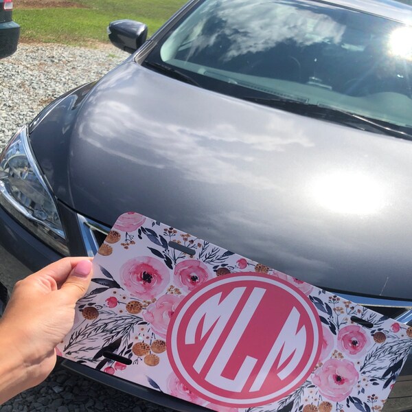 Pink Flower Monogram License Plate - Personalized Car Tag - Monogram ...