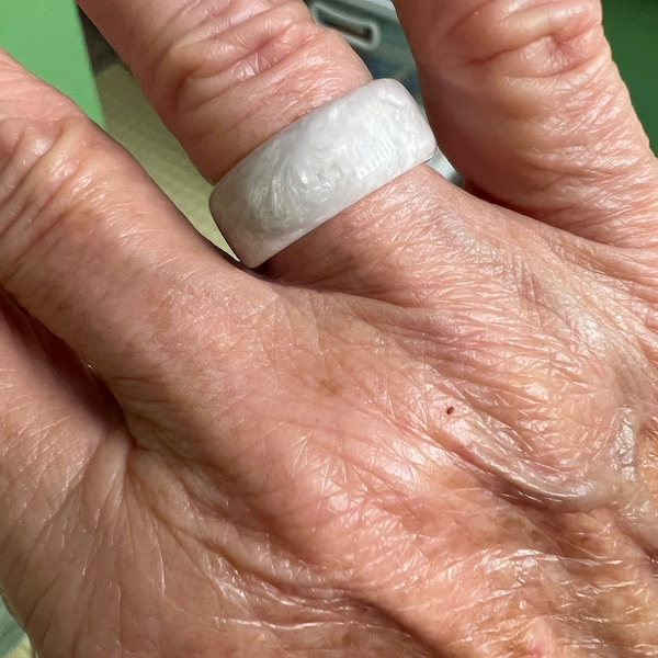 White Pearl Resin Ring - White Pearl Resin Unisex Wedding Band - Gift ...