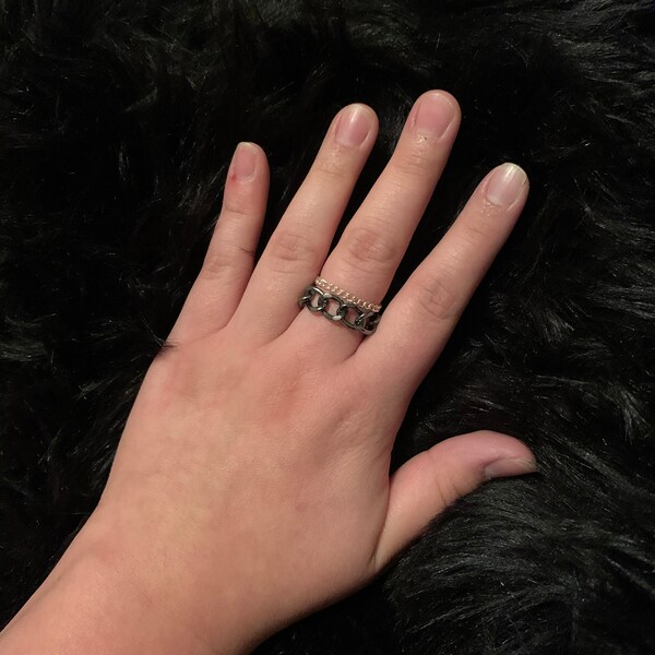 Thin Chain Ring, White Rose Gold Chain Ring, Minimalist Ring, Stacking ...