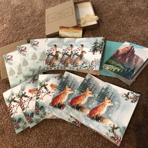 Winter Woodland Animals Christmas Cards (12) - Holiday Watercolor ...