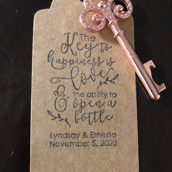 Key Wedding Favors Tag Rubber Stamp, Love and an Open Bottle, Rustic ...