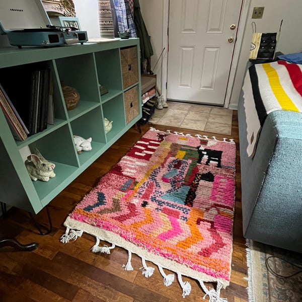 Amazing Moroccan Pink Rug - Custom Bohemian Rugs -wool Rug Green ...