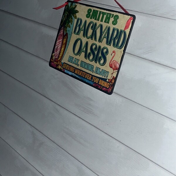 Custom Backyard Oasis Sign, Patio Decor, Outdoor Pool Sign, Tropical ...