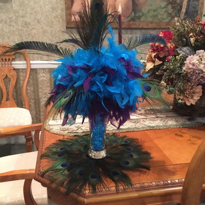16 Peacock Feather Centerpiece/placemat, Handmade Wedding Peacock ...