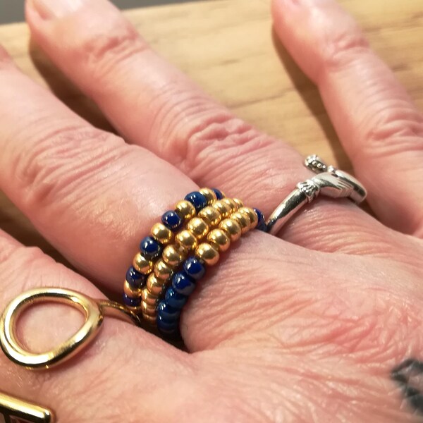 Stretch Beaded Ring, Elastic Stack Beaded Ring, Miyuki Beaded Glass ...