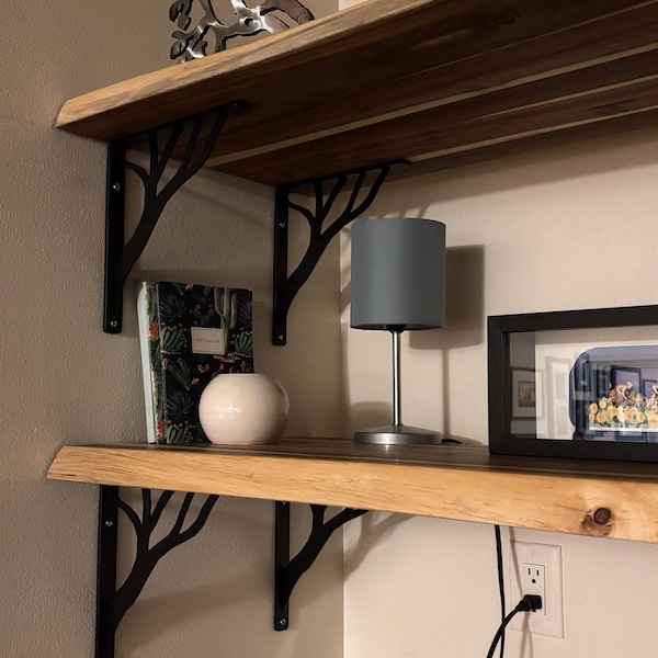 Heavy Duty White Metal Tree Branch Shelf Bracket, Rustic Steel Shelf ...