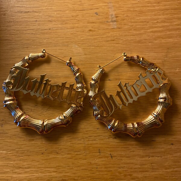 Bamboo Earrings Name, Custom Name Earrings, Bamboo Hoop, Monogram ...