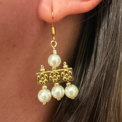 Regency Earrings, Ancient Style Wedding Dangle Earrings, Gold and Clear ...