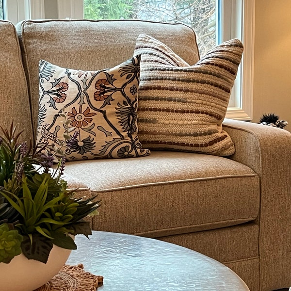 Designer Modern Coastal Boho Block Print Floral Caramel Brown ...