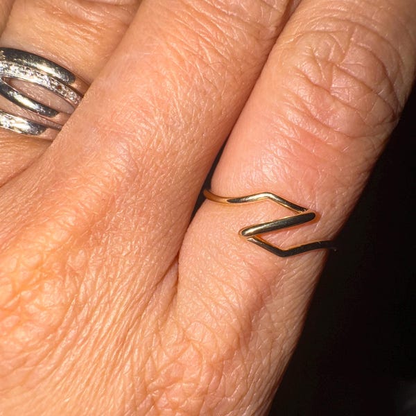 14K Solid Gold Script Initial Ring, Minimalist Wire Handwriting Ring, Personalized Dainty ...