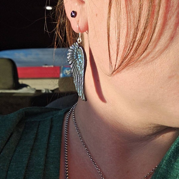 Black as Night Oil Slick Raven Crow Angel Wings Earrings Gothic Elven ...