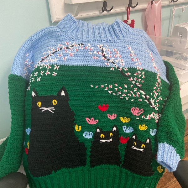 Maud Lewis' Three Black Cats Crochet Sweater Pattern | Individual ...