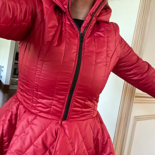 Extravagant Red Quilted Jacket,women Quilted Coat,red Peplum Quilted ...
